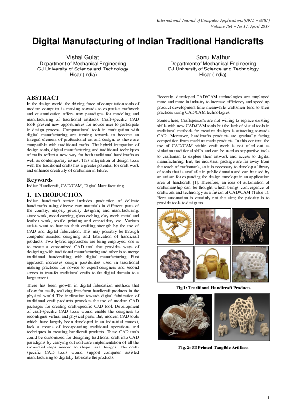 (PDF) Digital Manufacturing of Indian Traditional Handicrafts