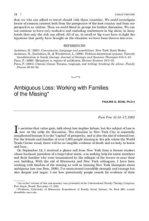 (PDF) Ambiguous Loss: Working with Families of the Missing*