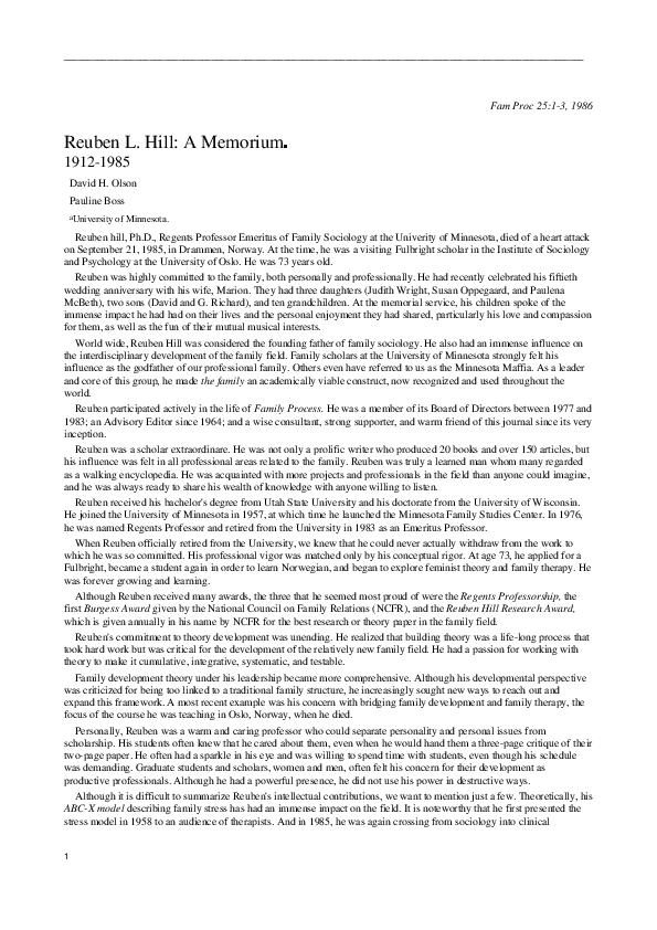 (PDF) Reuben L. Hill: Pioneering Family Sociology