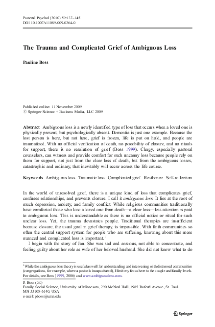 (PDF) The Trauma and Complicated Grief of Ambiguous Loss