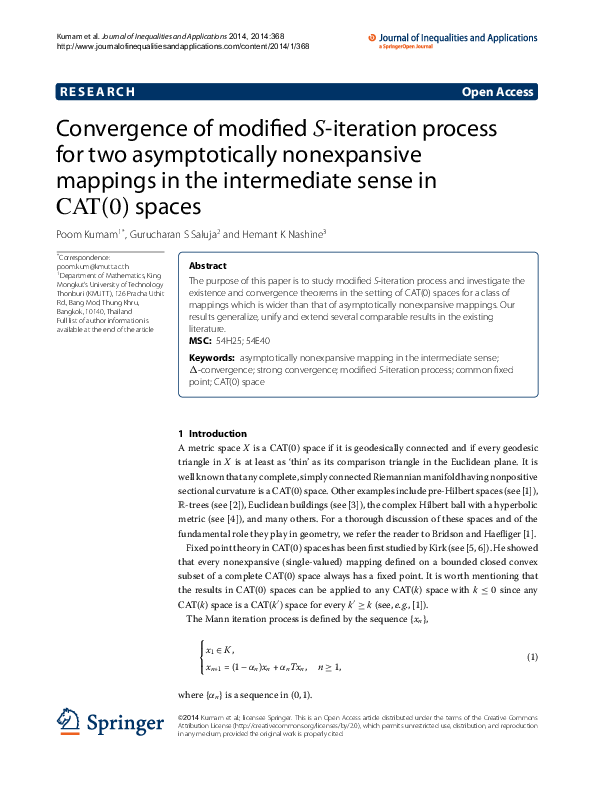 (PDF) Convergence of S-iteration in CAT(0) spaces for mappings