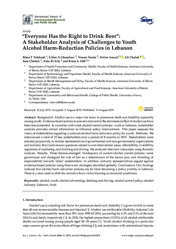 (PDF) “Everyone Has the Right to Drink Beer”: A Stakeholder Analysis of ...