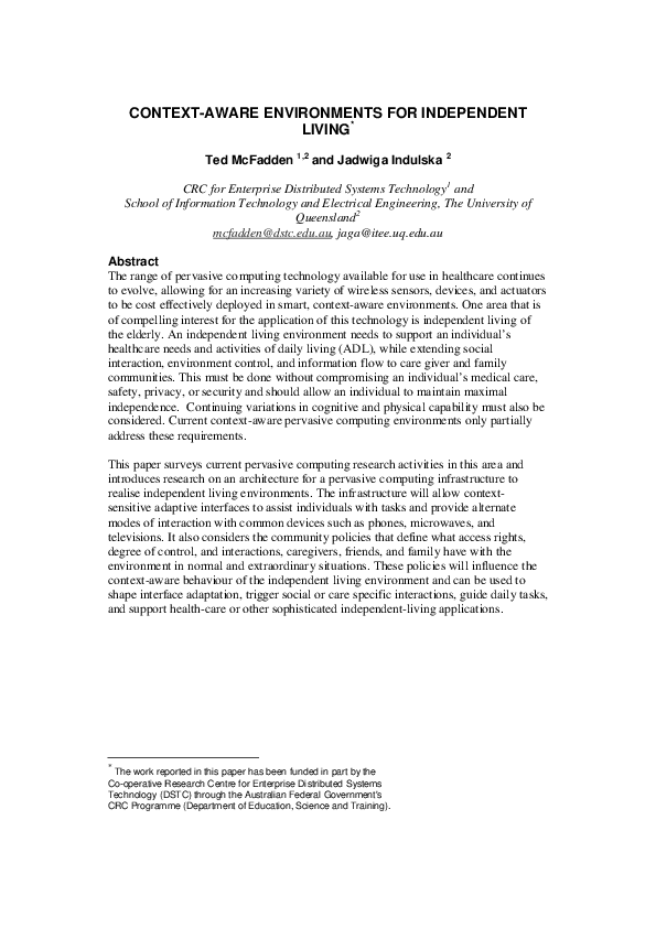 (PDF) Context-aware environments for independent living
