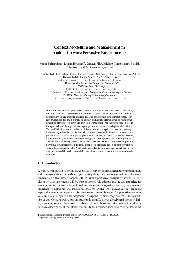 (PDF) Context Modelling and Management in Ambient-Aware Pervasive Environments