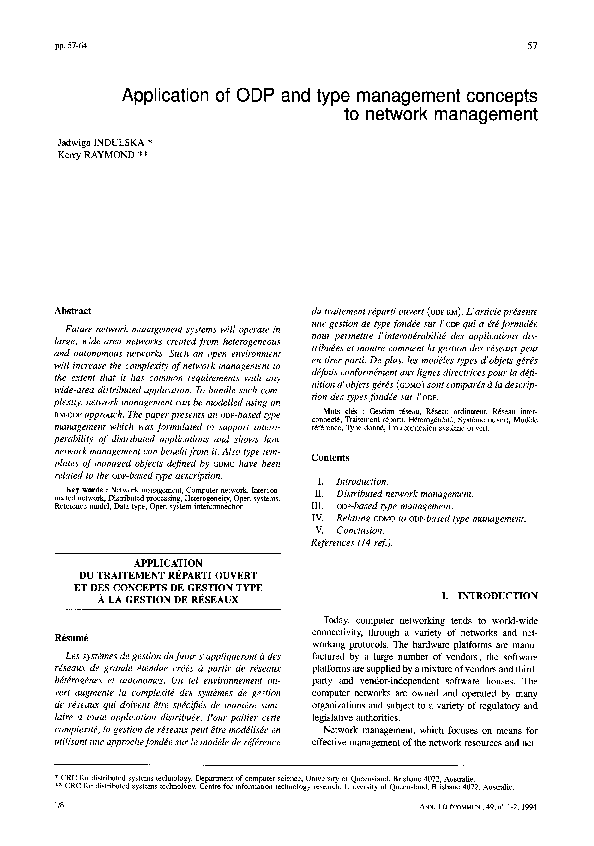 (PDF) Application of ODP and type management concepts to network management
