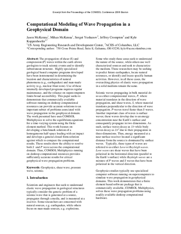 (PDF) Computational Modeling of Wave Propagation in a Geophysical Domain