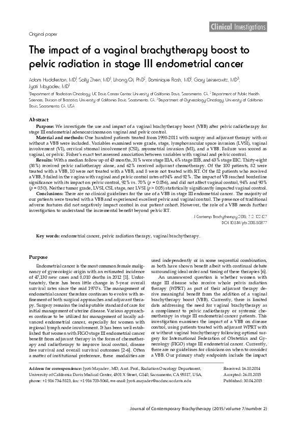 (PDF) The impact of a vaginal brachytherapy boost to pelvic radiation ...