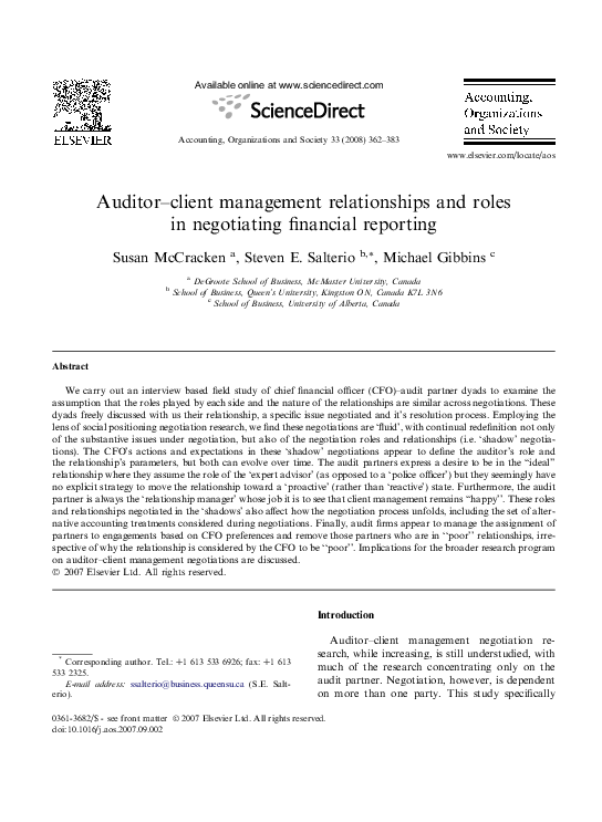 (PDF) Auditor–client management relationships and roles in negotiating ...