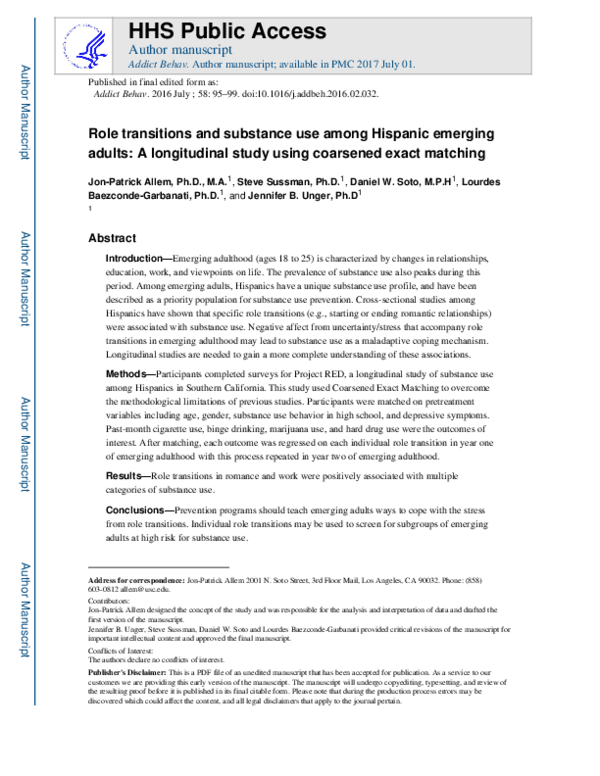 (PDF) Role transitions and substance use among Hispanic emerging adults ...