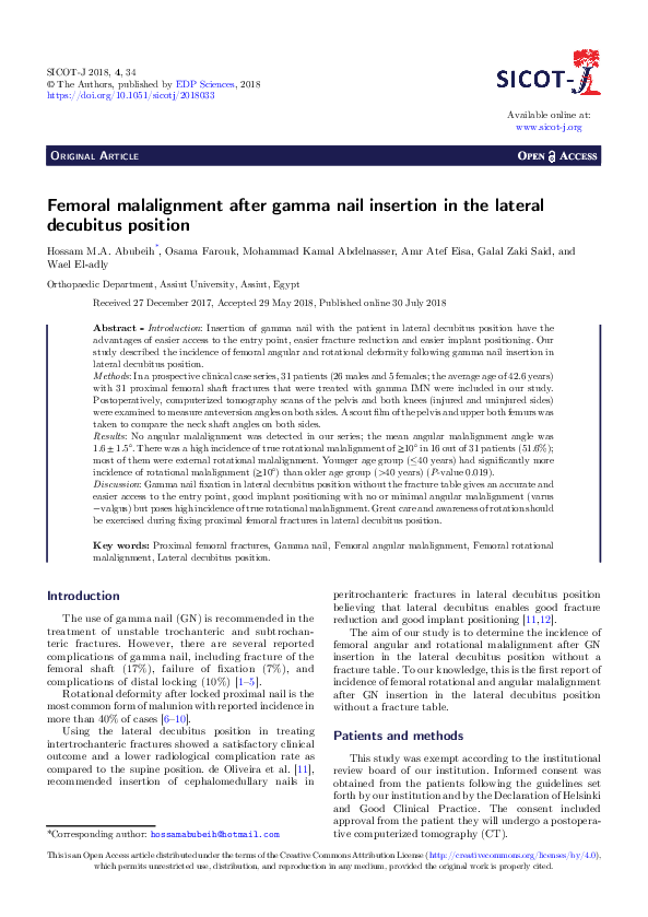 (PDF) Femoral malalignment after gamma nail insertion in the lateral ...