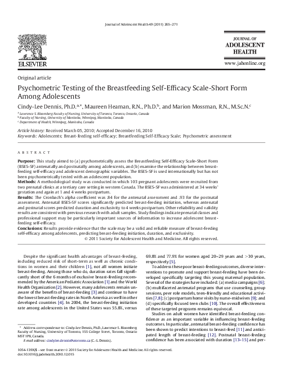 (PDF) Psychometric Testing of the Breastfeeding Self-Efficacy Scale ...