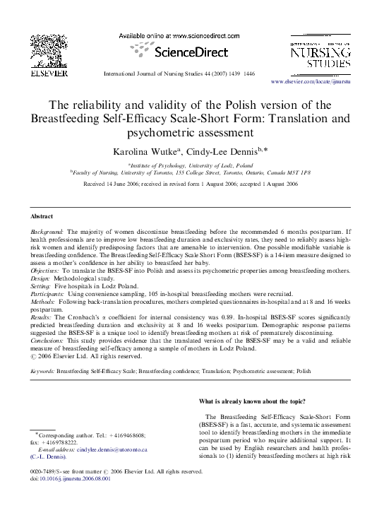 (PDF) The reliability and validity of the Polish version of the Breastfeeding Self-Efficacy ...