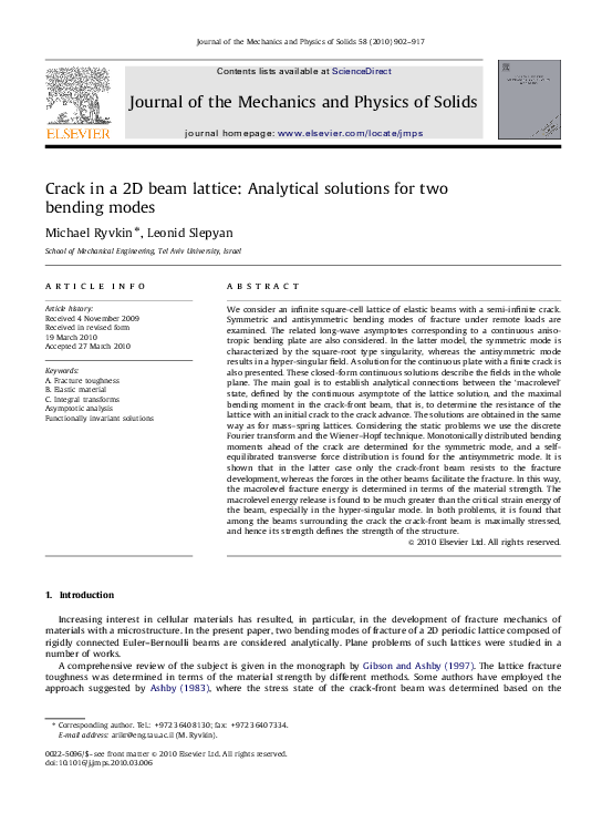 (PDF) Crack in a 2D beam lattice: Analytical solutions for two bending ...