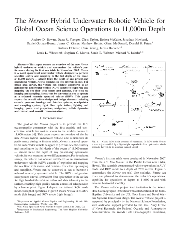 (PDF) The Nereus hybrid underwater robotic vehicle for global ocean ...