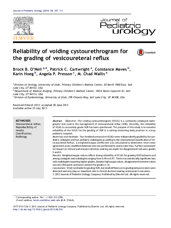 (PDF) Reliability of voiding cystourethrogram for the grading of ...
