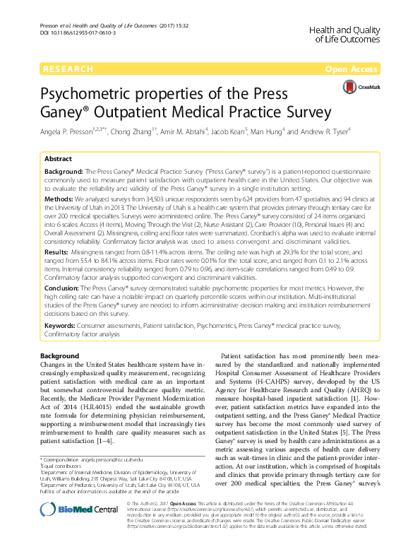 (PDF) Psychometric properties of the Press Ganey® Outpatient Medical ...