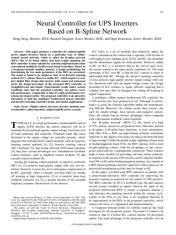 (PDF) Neural Controller for UPS Inverters Based on B-Spline Network | Dipti Srinivasan ...