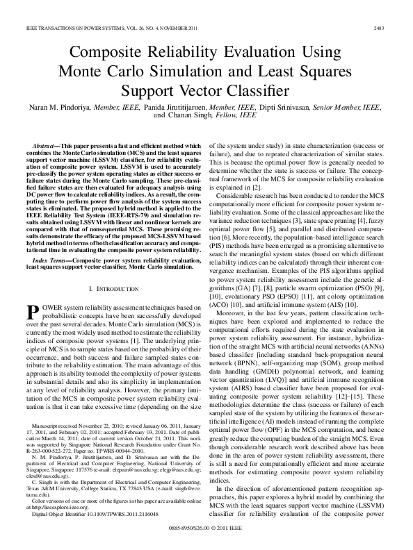 Pdf Composite Reliability Evaluation Using Monte Carlo Simulation And