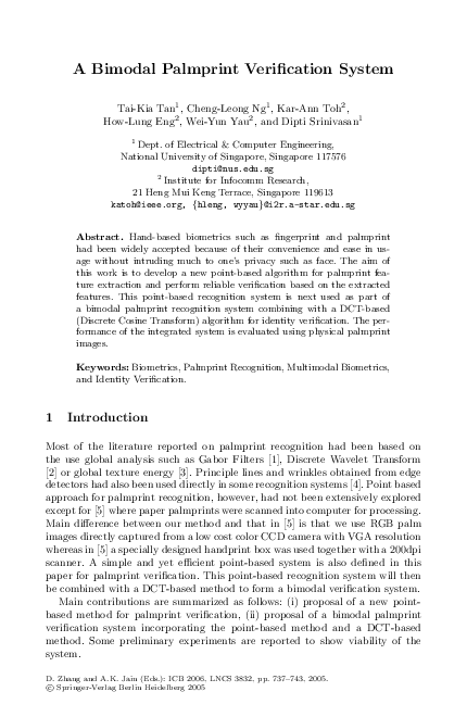 (PDF) A Bimodal Palmprint Verification System