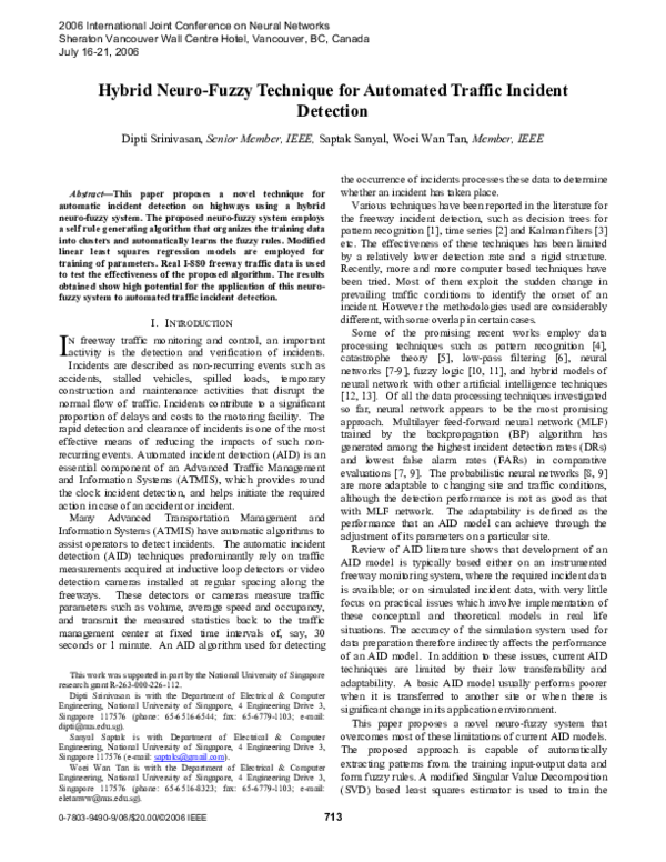 Pdf Hybrid Neuro Fuzzy Technique For Automated Traffic Incident Detection