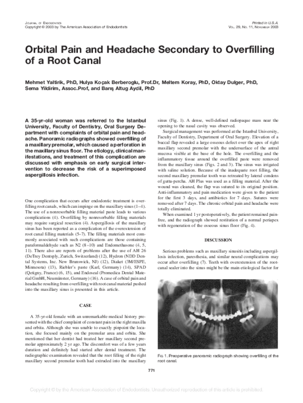 (PDF) Orbital Pain and Headache Secondary to Overfilling of a Root Canal