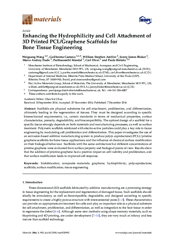 (PDF) Enhancing the Hydrophilicity and Cell Attachment of 3D Printed ...
