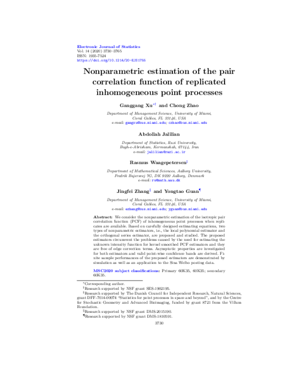 Pdf Nonparametric Estimation Of The Pair Correlation Function Of