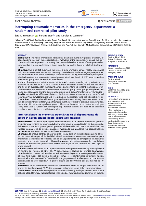 (PDF) Interrupting traumatic memories in the emergency department: a ...