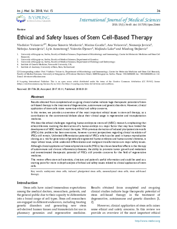 (PDF) Ethical and Safety Issues of Stem Cell-Based Therapy