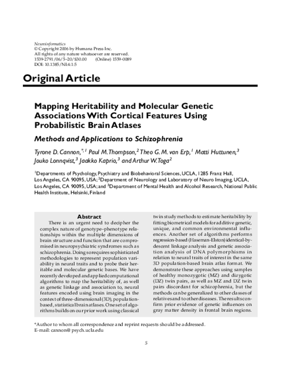 (PDF) Mapping Heritability and Molecular Genetic Associations With Cortical Features Using ...