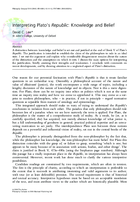 (PDF) Interpreting Plato’s Republic: Knowledge and Belief