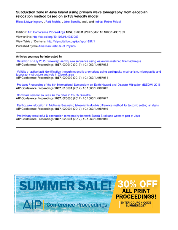 (PDF) Subduction zone in Java Island using primary wave tomography from ...
