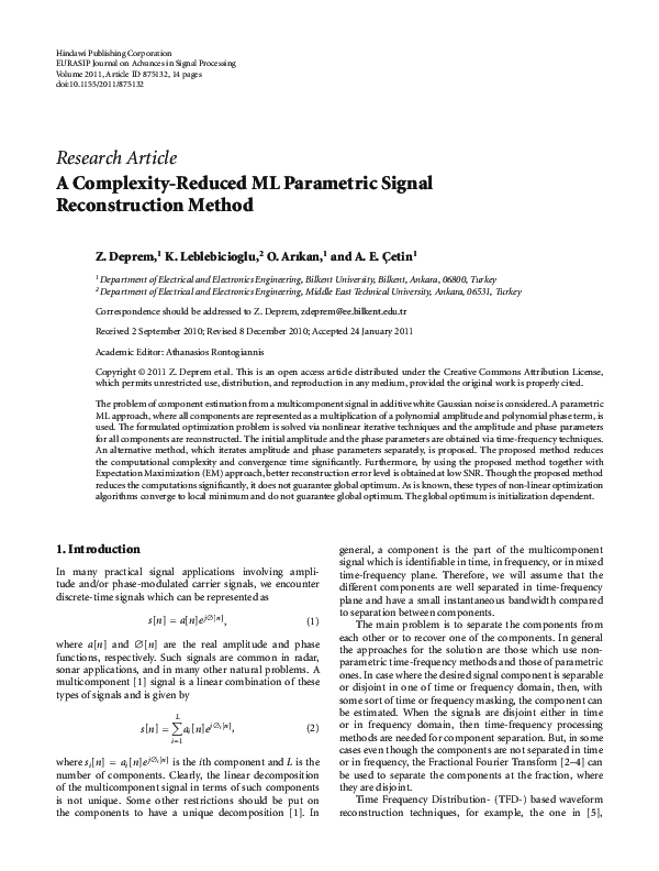 Pdf A Complexity Reduced Ml Parametric Signal Reconstruction Method