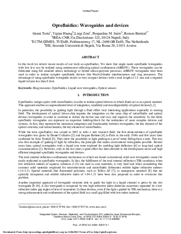 (PDF) Optofluidics: waveguides and devices
