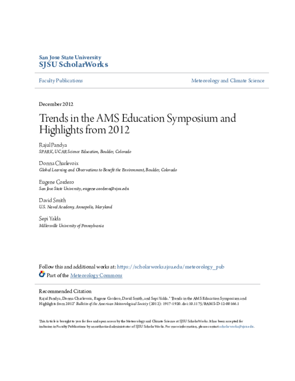 (PDF) Trends in the AMS Education Symposium and Highlights from 2012