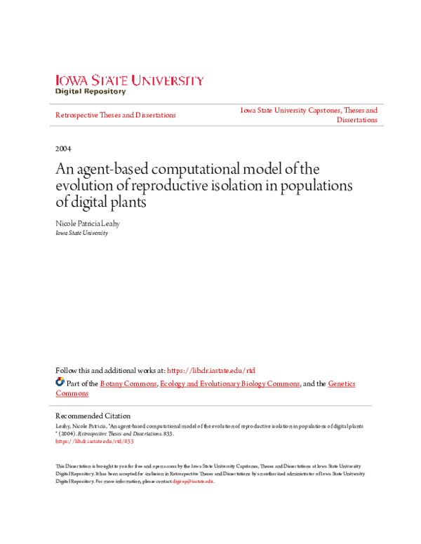 (PDF) An agent-based computational model of the evolution of reproductive isolation in ...