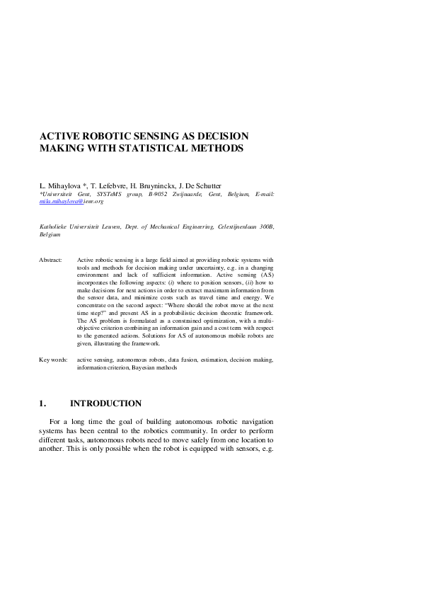(PDF) Active robotic sensing as decision making with statistical methods