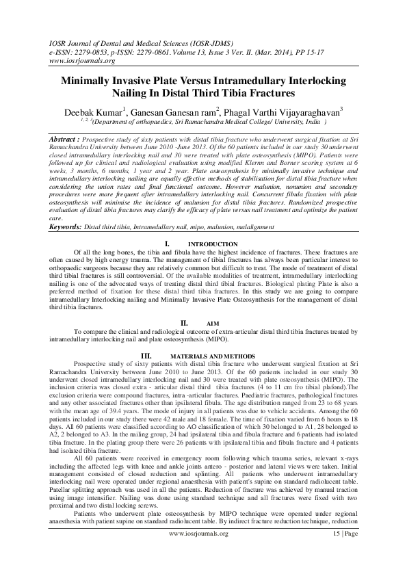 (PDF) Minimally Invasive Plate Versus Intramedullary Interlocking Nailing In Distal Third Tibia ...