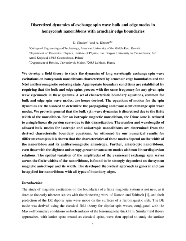 (PDF) Discretized dynamics of exchange spin wave bulk and edge modes in ...