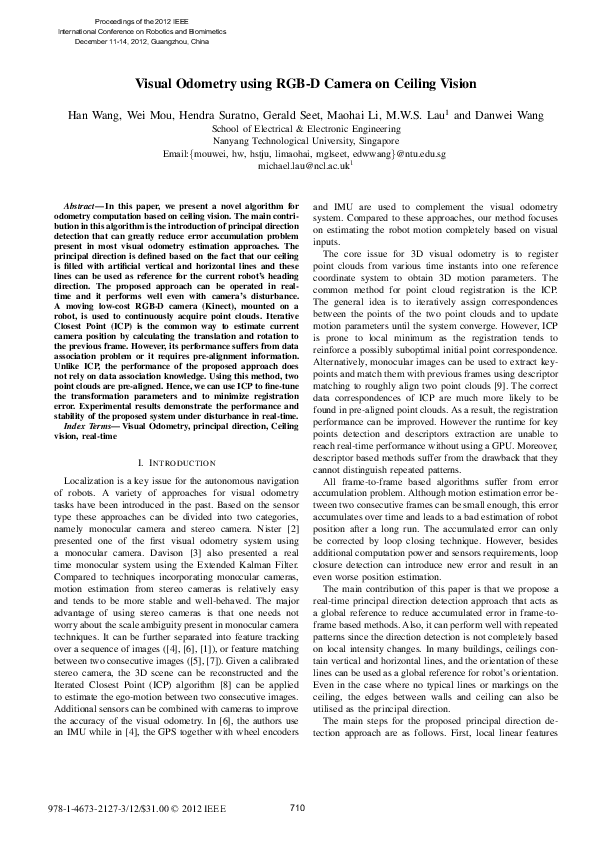 (PDF) Visual odometry using RGB-D camera on ceiling vision