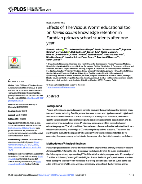 (PDF) Effects of ‘The Vicious Worm’ educational tool on Taenia solium ...