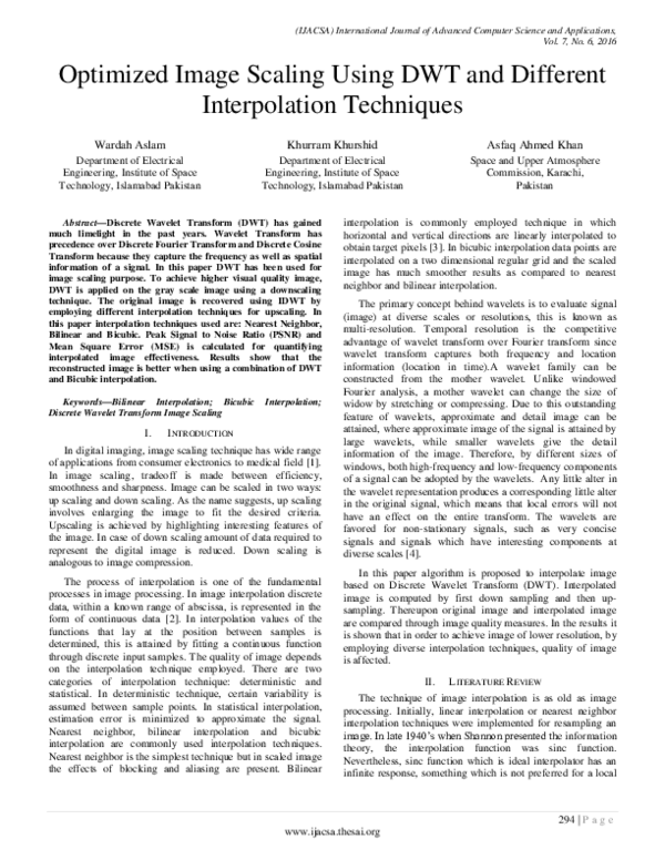 Pdf Optimized Image Scaling Using Dwt And Different Interpolation 6098