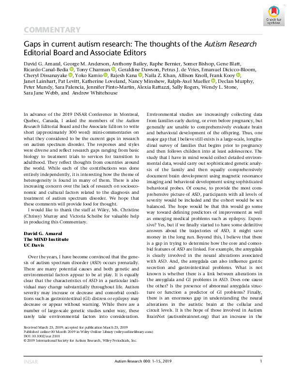 (PDF) Gaps in current autism research: The thoughts of the Autism ...