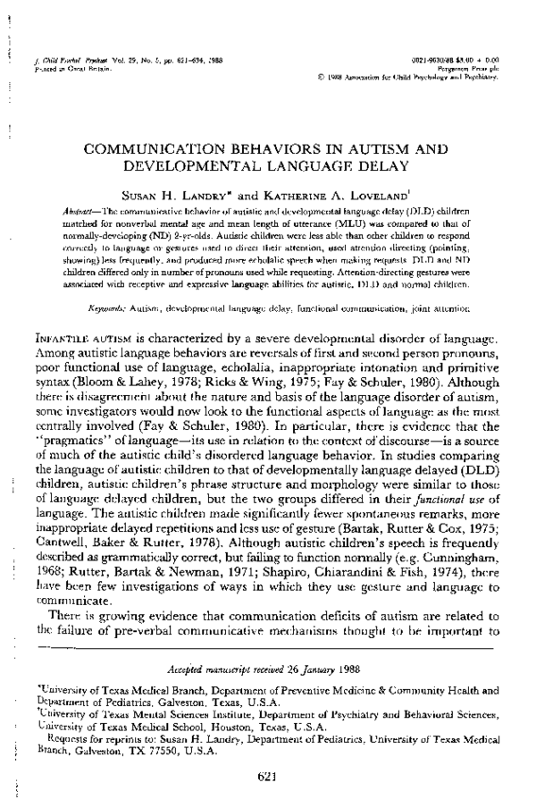 (PDF) Communication Behaviors in Autism and Developmental Language Delay