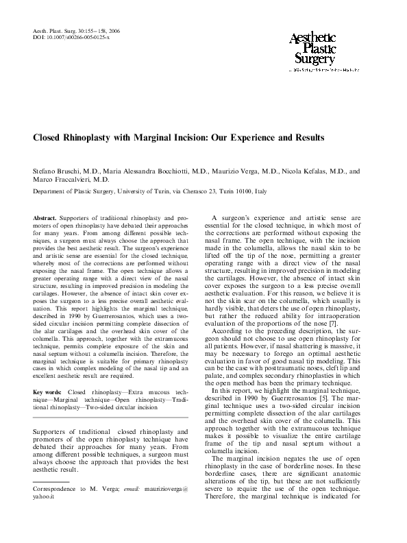 (PDF) Closed Rhinoplasty with Marginal Incision: Our Experience and Results