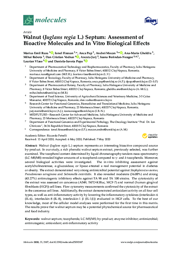 (PDF) Walnut (Juglans regia L.) Septum: Assessment of Bioactive ...
