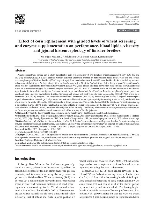 (PDF) Effect of corn replacement with graded levels of wheat screening ...