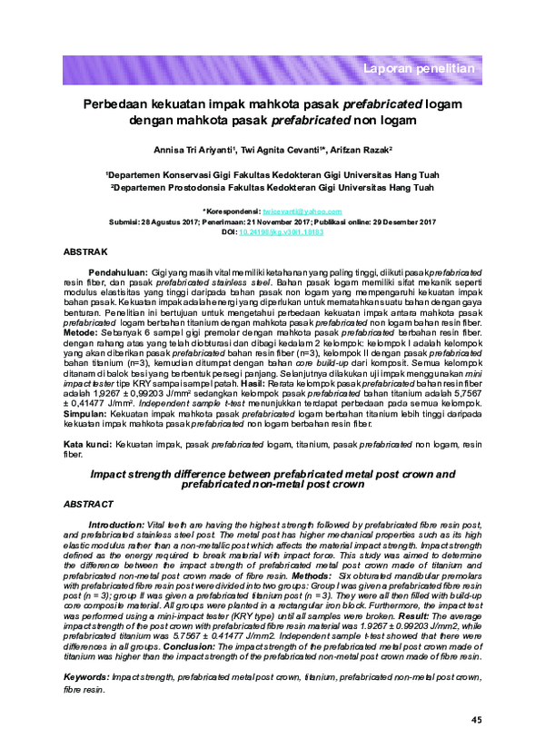 (PDF) Perbedaan kekuatan impak mahkota pasak prefabricated logam dengan ...