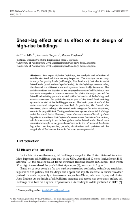 (PDF) Shear-lag effect and its effect on the design of high-rise buildings (PDF) Shear-lag effect and its effect on the design of high-rise buildings
