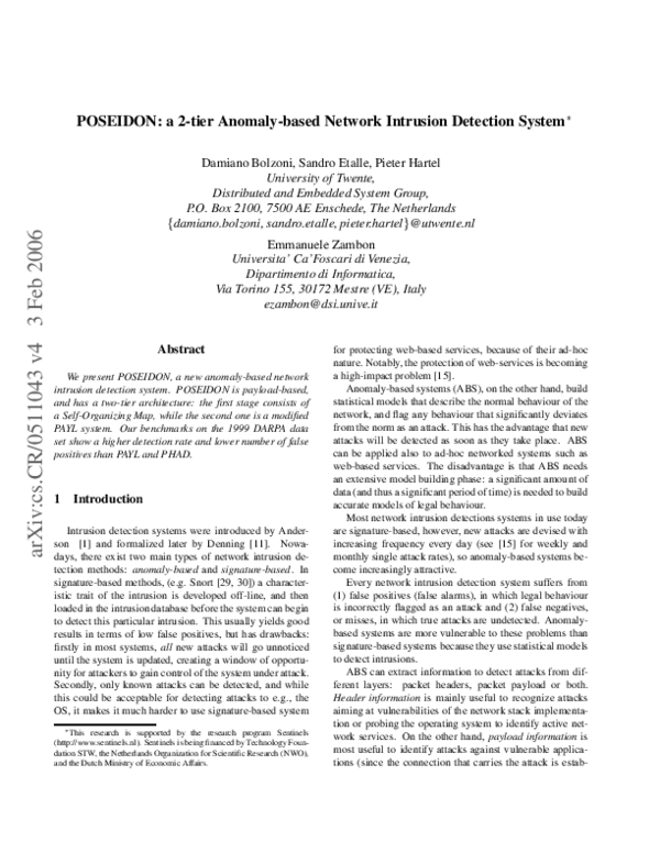 (PDF) Poseidon: a 2-tier anomaly-based network intrusion detection system